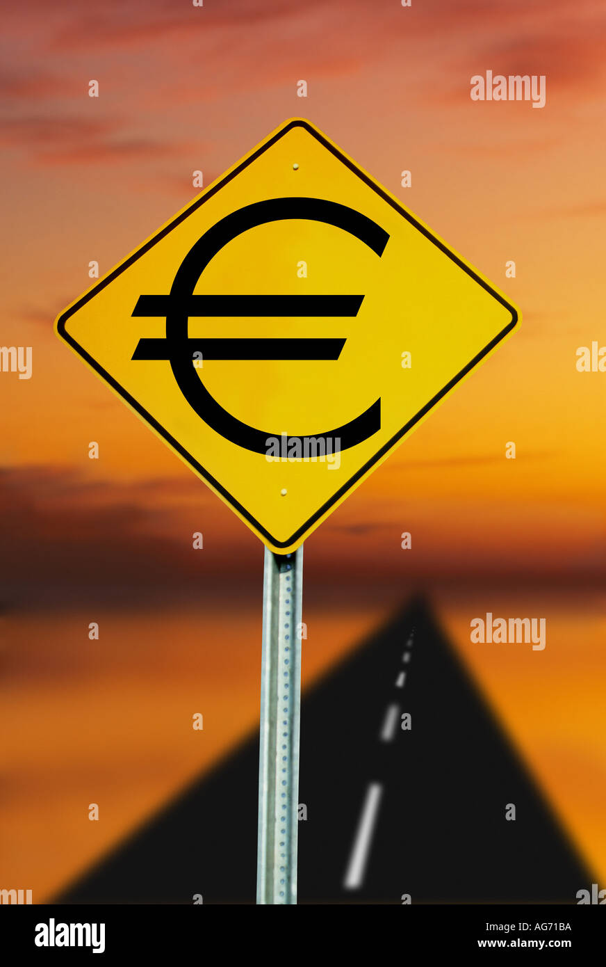 road and road sign post with Euro symbol Stock Photo - Alamy