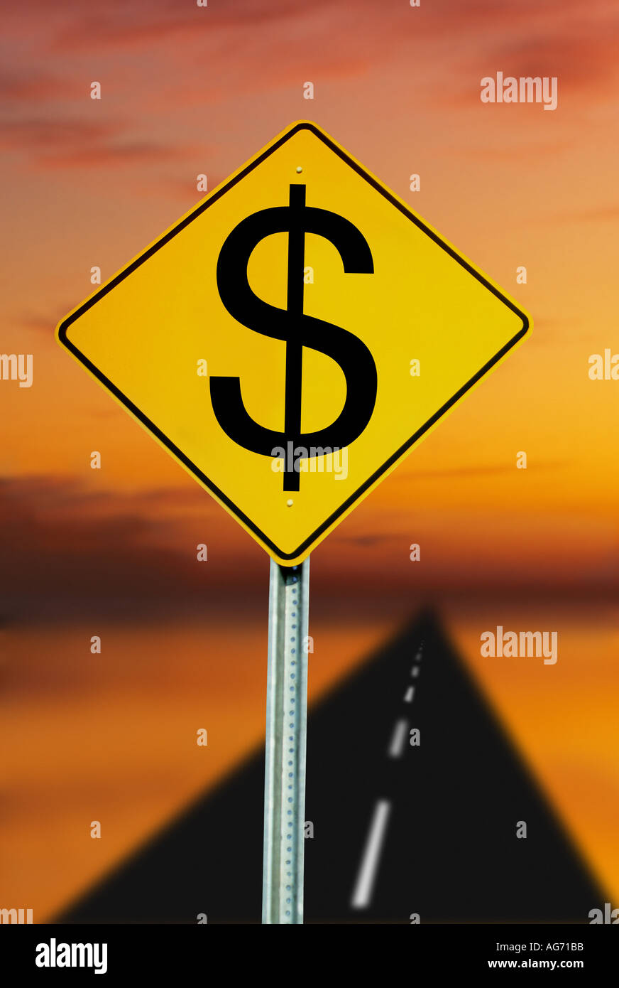 road and road sign post with US Dollar symbol Stock Photo - Alamy