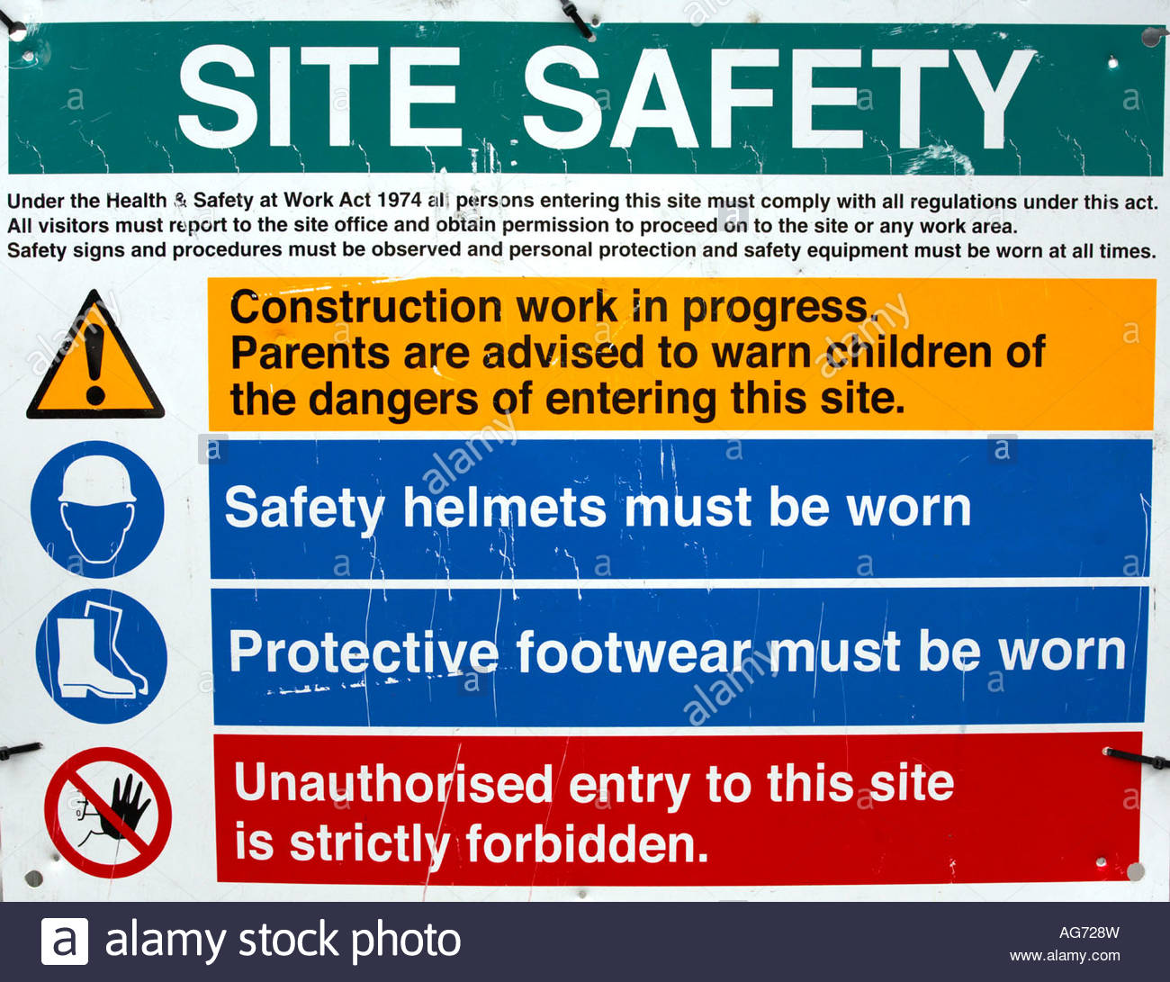 Building Site safety signpost Stock Photo - Alamy
