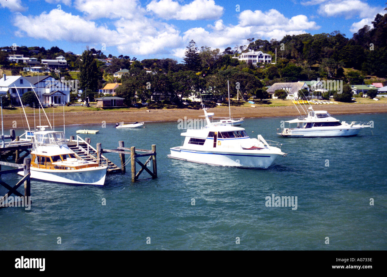 Boats on the waterfront Russell Bay of Islands North Island New Zealand ...