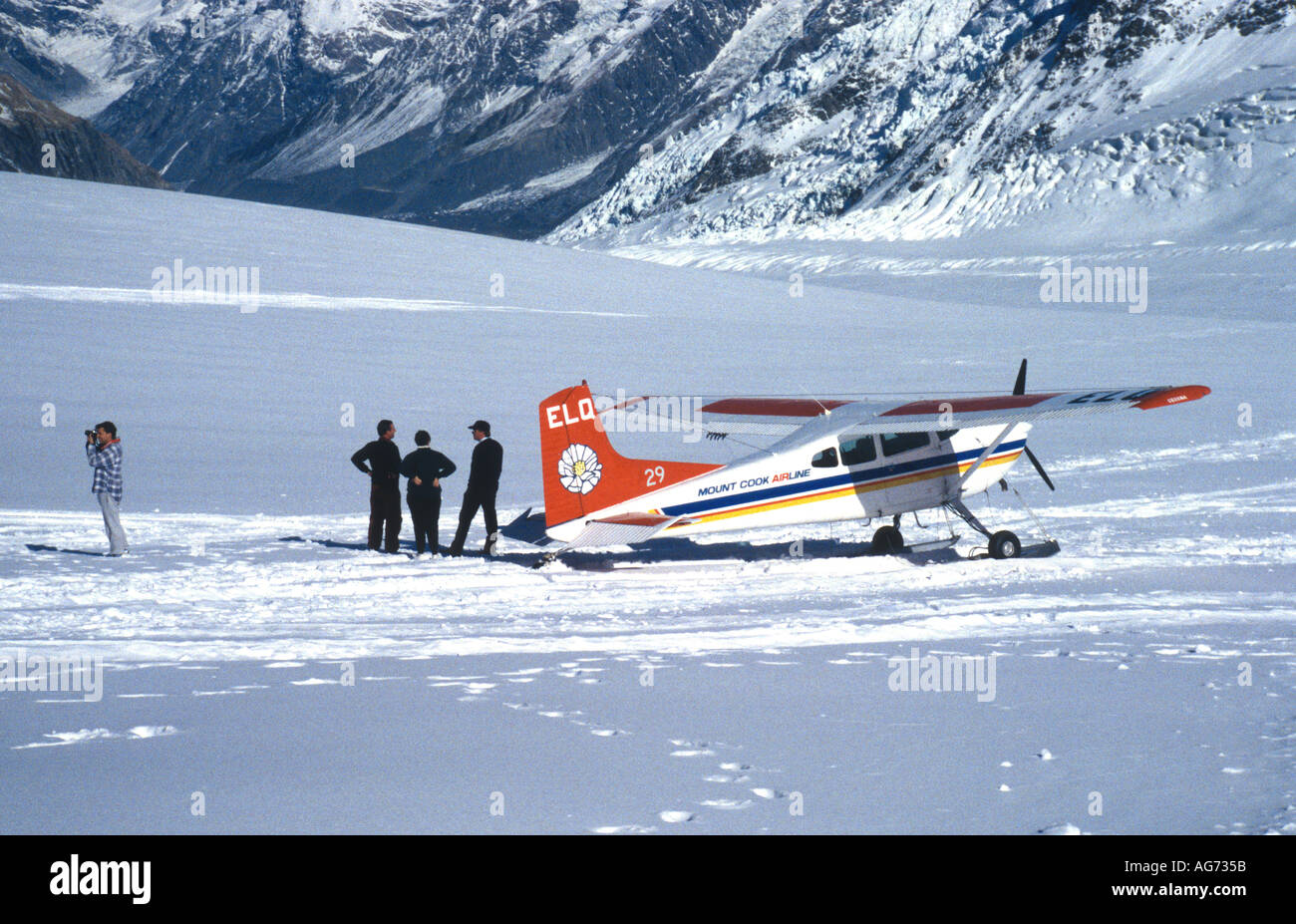 Mount Cook Airlines scenic flight landed on Tasman Glacier Mount Cook ...