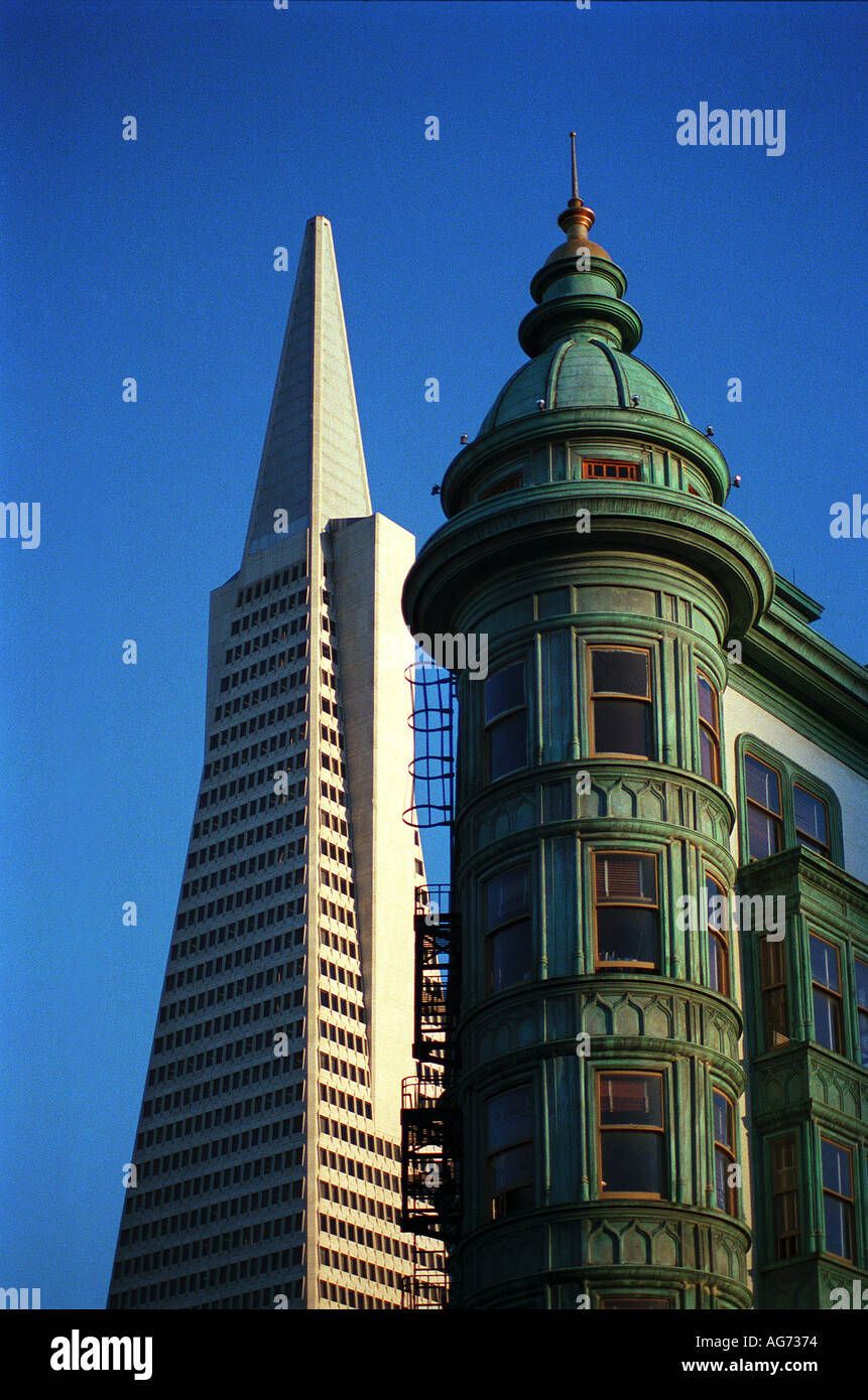 USA California San Francisco Trans America Building and the Columbus ...