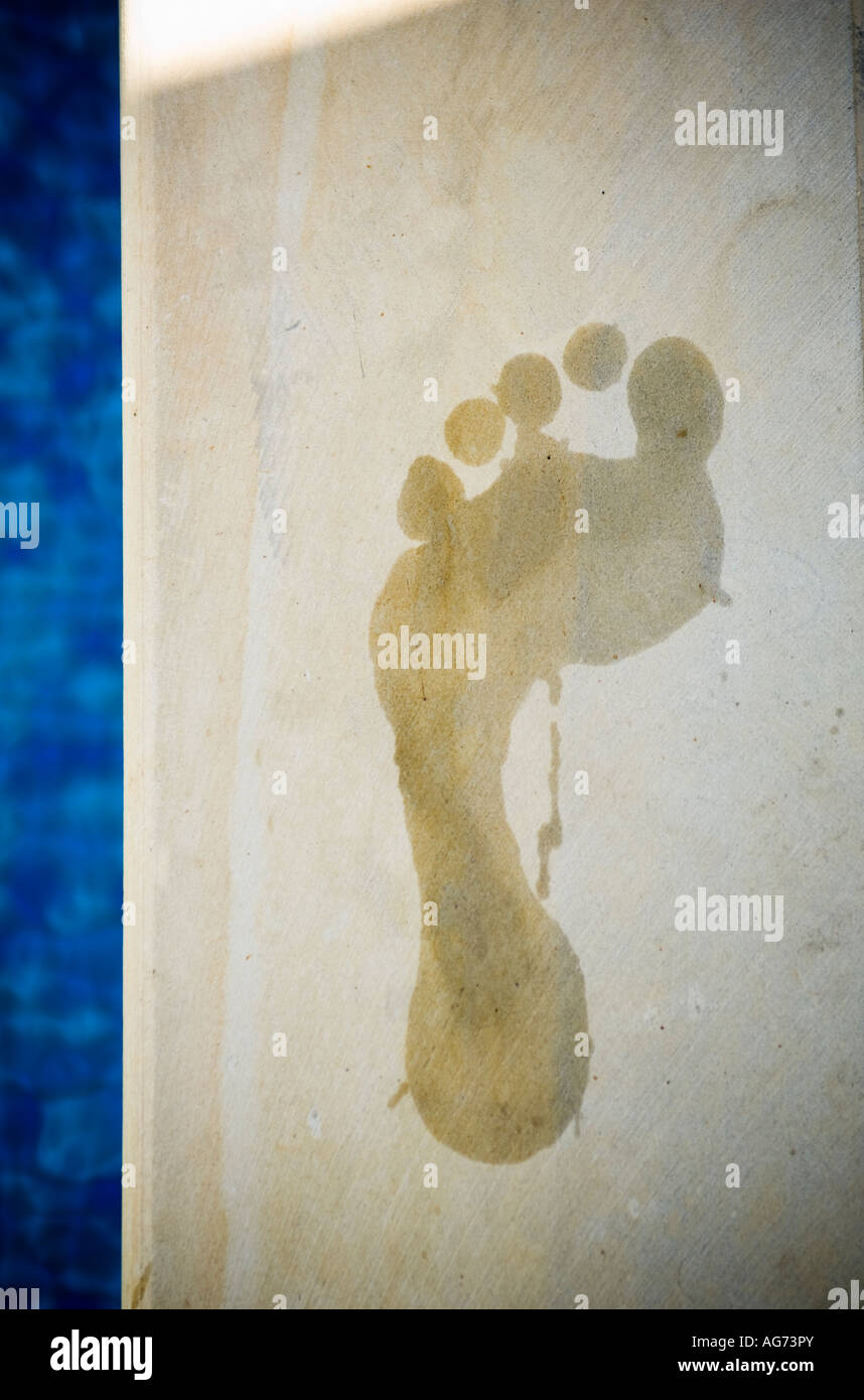 Wet footprint at edge of swimming pool Stock Photo - Alamy