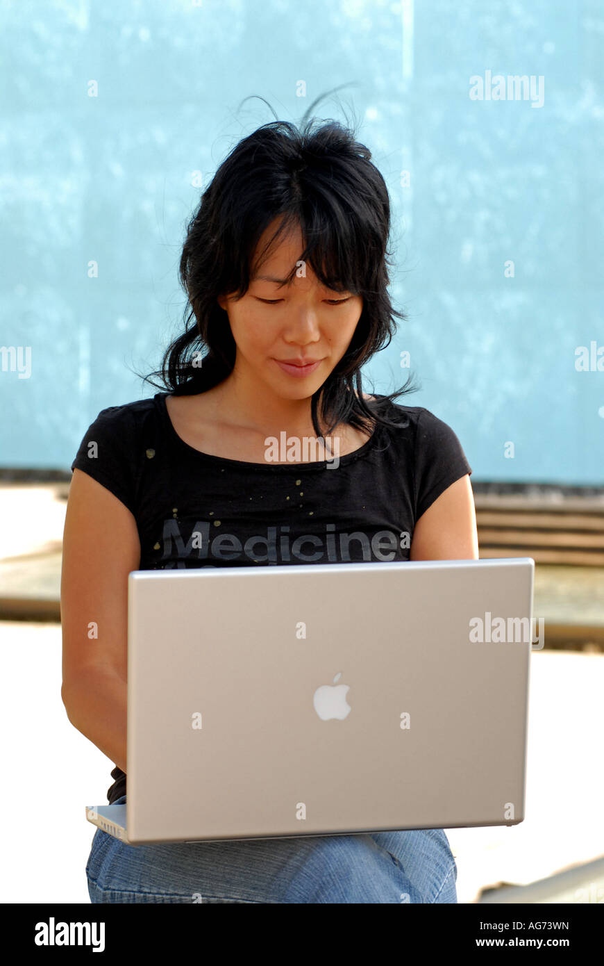 Woman and laptop Stock Photo - Alamy