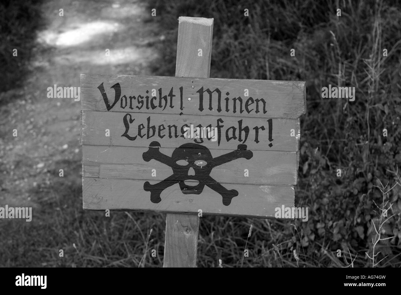 Minefield warning Sign with a Skull and Crossbones Stock Photo - Alamy