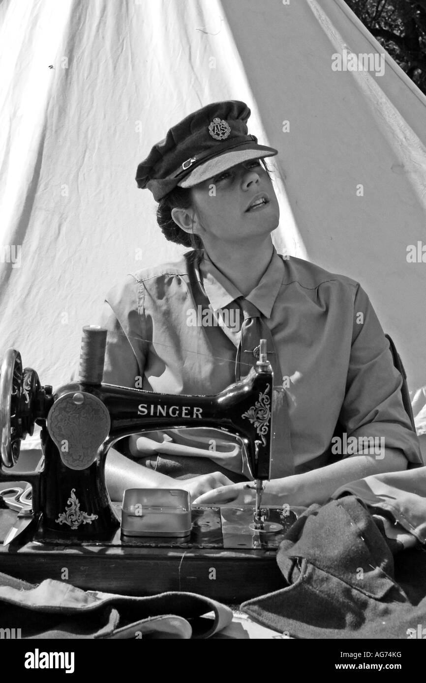 Portrait of a WW2 era ATS girl with her singer sewing machine Stock ...