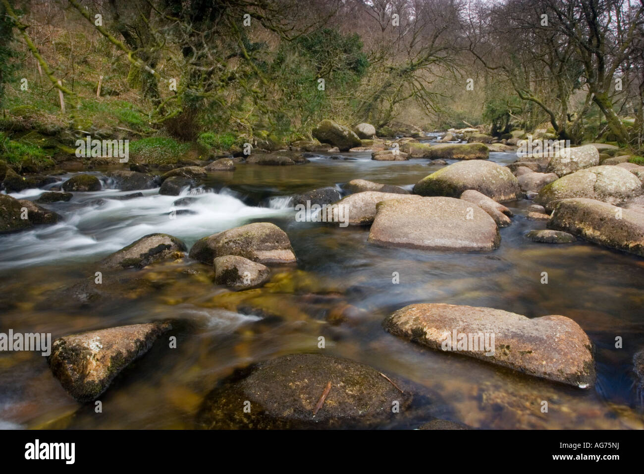 Flowing river at Dartmeet on Dartmoor Nation Park Devon UK Stock Photo ...