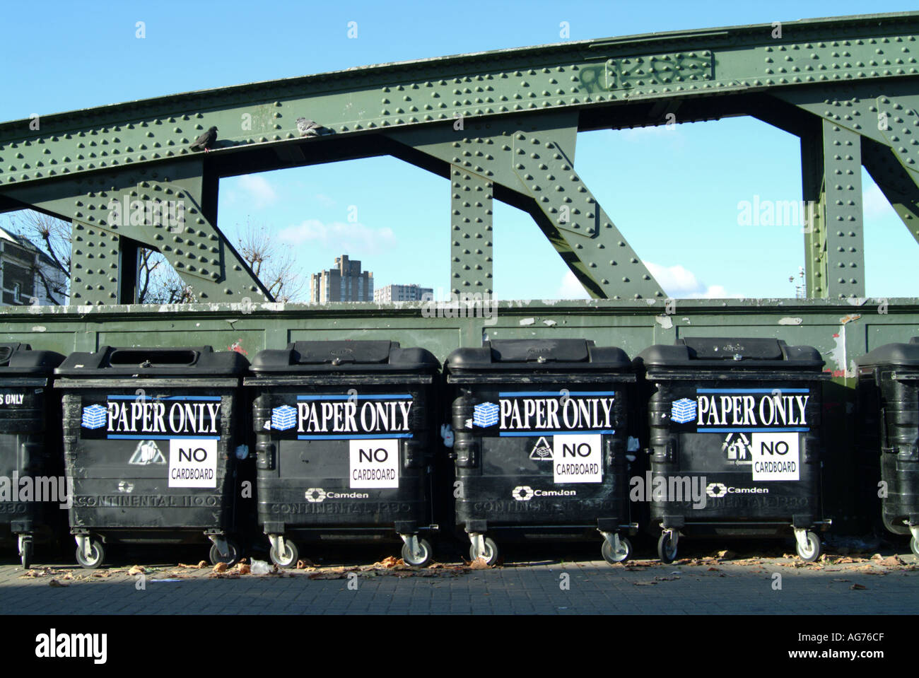 London Primrose Hill Recycle bins on a bridge Stock Photo - Alamy