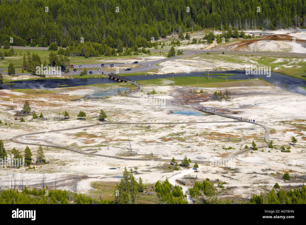 Biscuit Basin in the Upper Geyser Basin as viewed from Observation ...