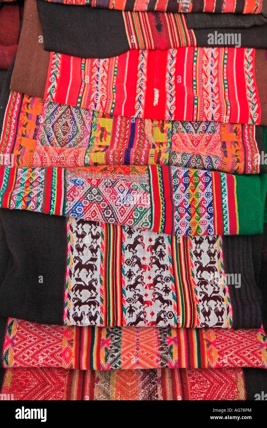 Andean textiles mantas and aksus on sale at the Tarabuco market in ...