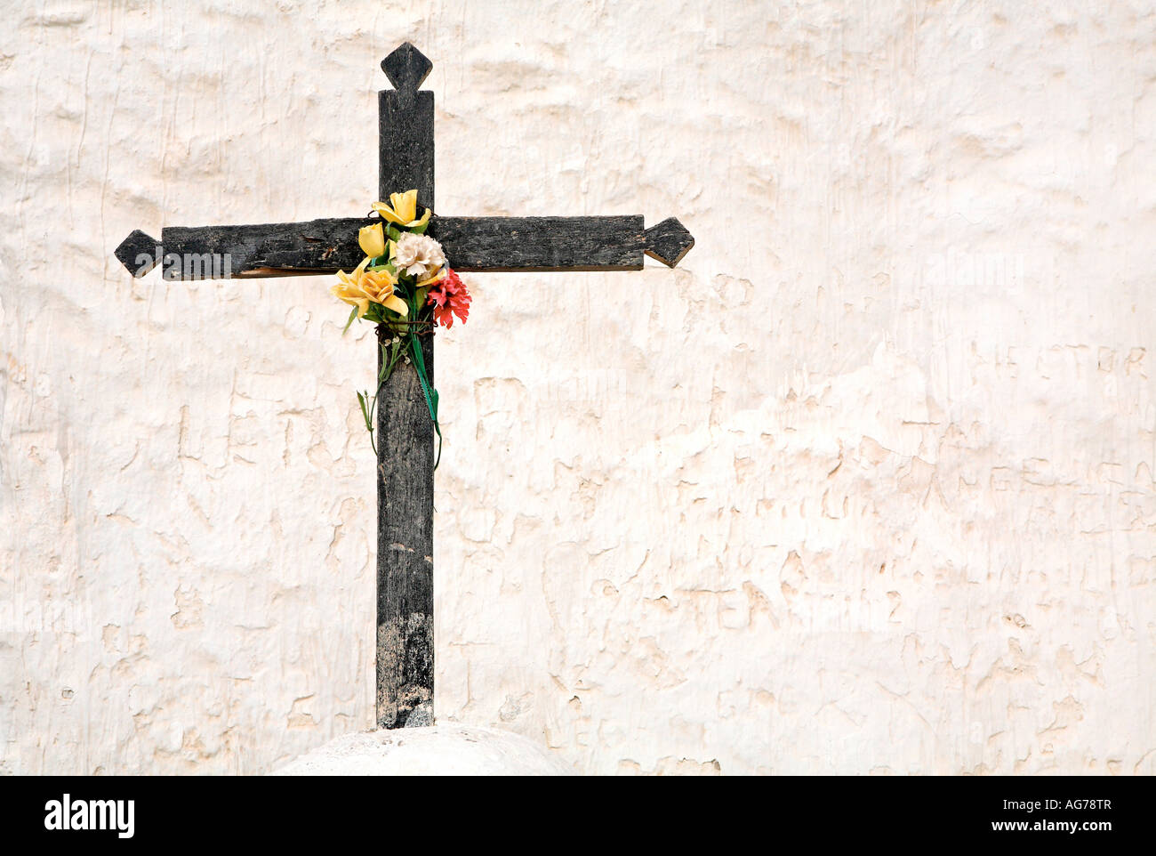 Adobe church and wooden cross Atacama Chile Stock Photo - Alamy