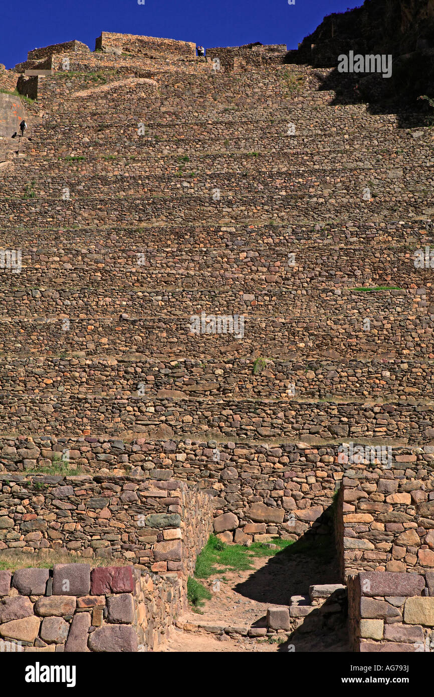 Steep terraces of the Inca fortress and temple complex at ...