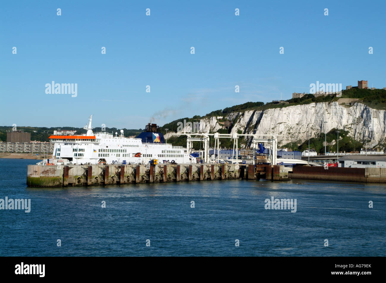 Port of Dover overlooked by Dover Castle and The White Cliffs Kent ...
