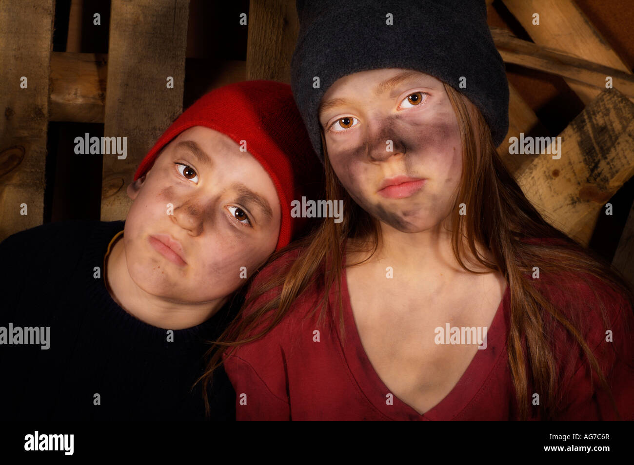 Impoverished boy and girl Stock Photo - Alamy