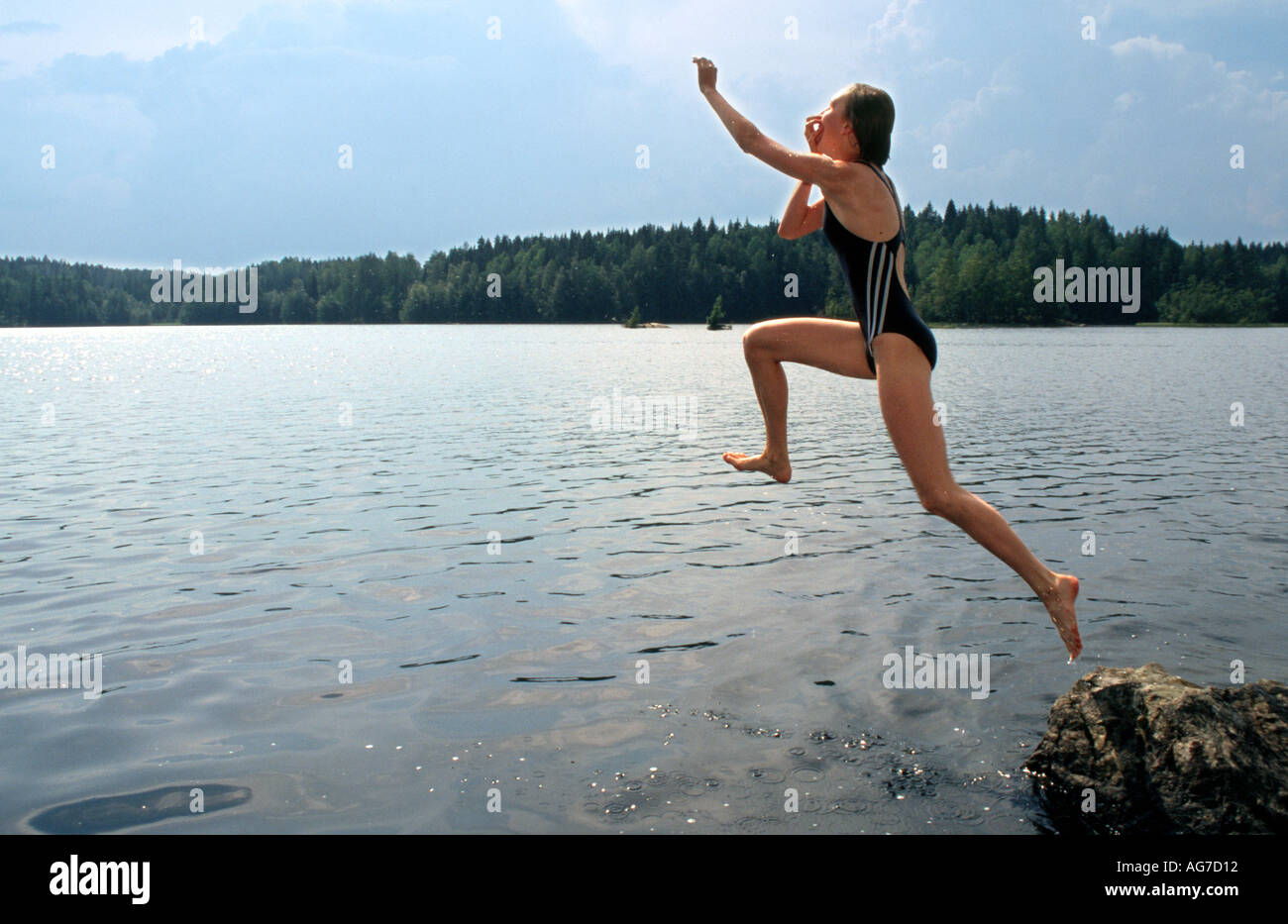 Lake swimming jump finland hi-res stock photography and images - Alamy