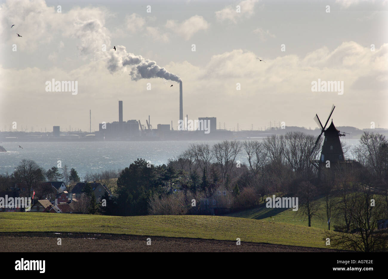 village sea and industri danish village ulstrup with power plant ...