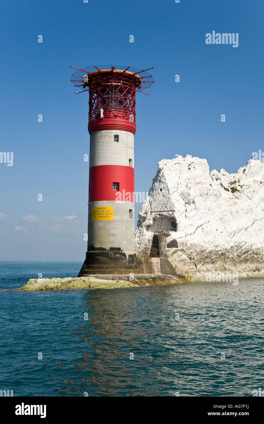 The Needles Lighthouse on western end of the Isle of Wight Stock Photo ...