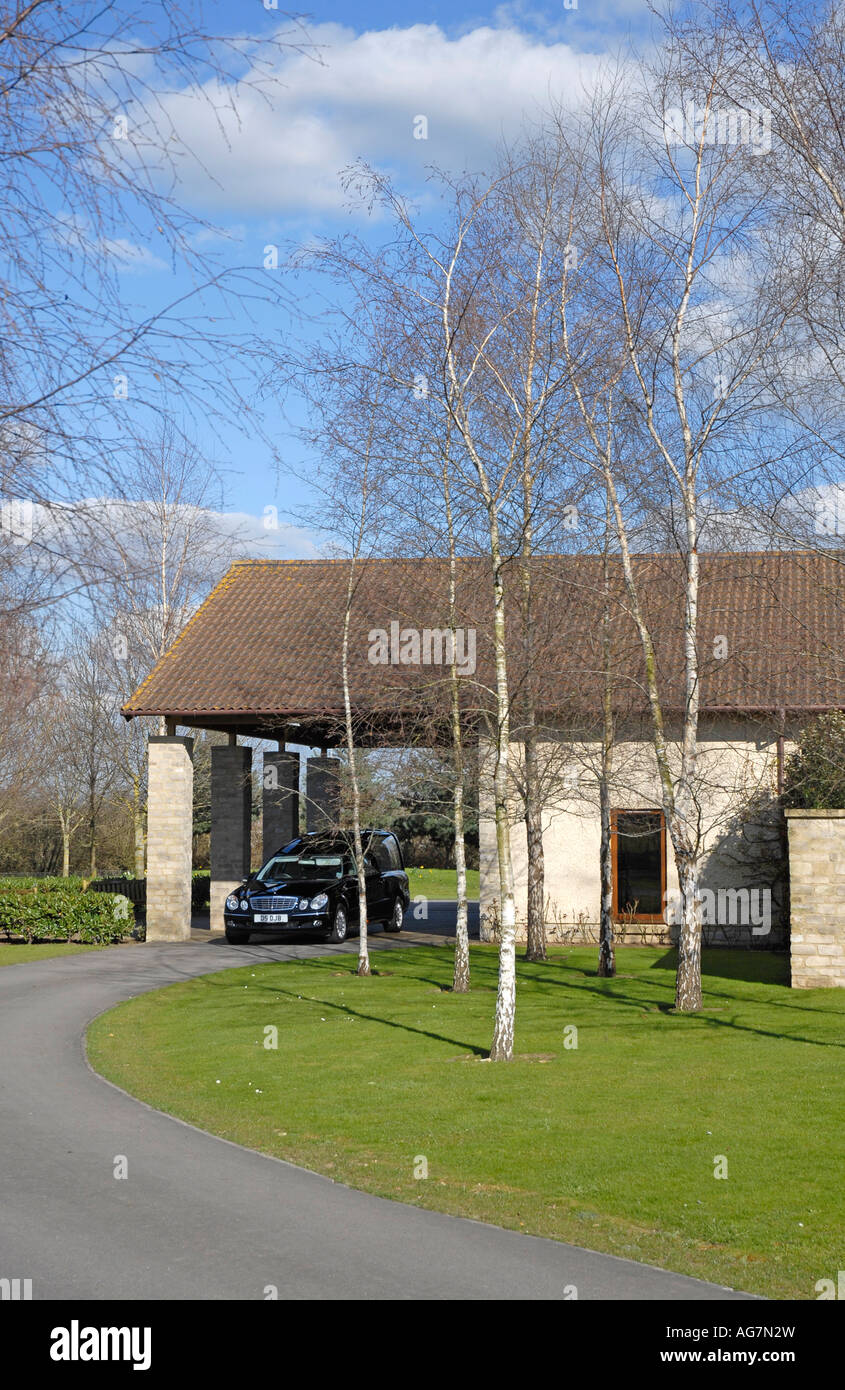 Modern crematorium building with hearse at entrance Stock Photo - Alamy