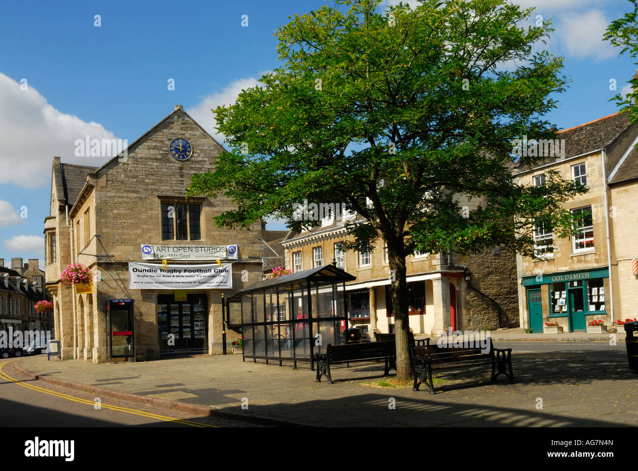 Town centre and Town Hall Oundle Northamptonshire England Stock Photo ...