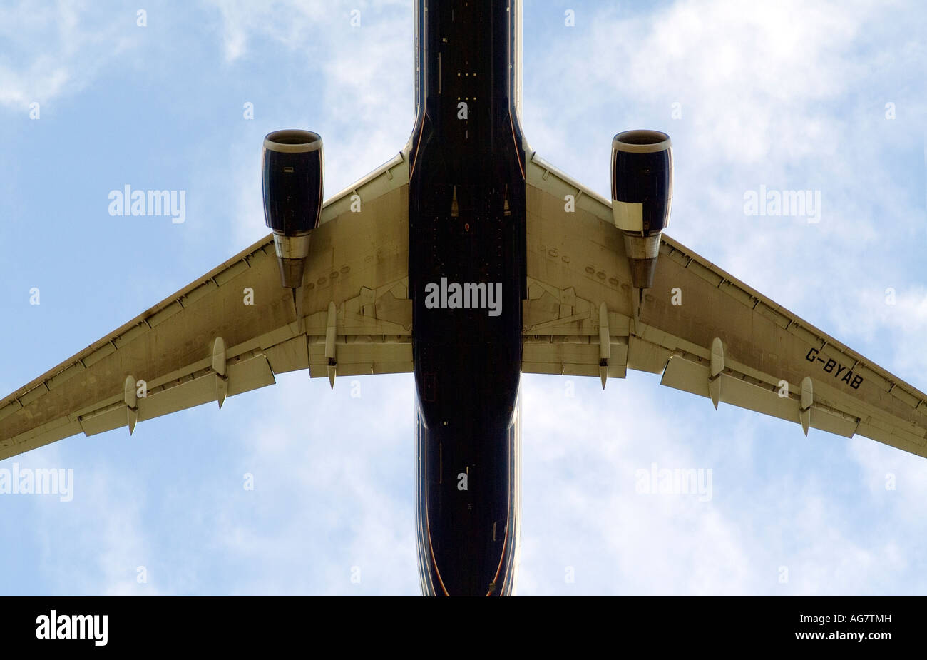 Airliner flying overhead Stock Photo - Alamy