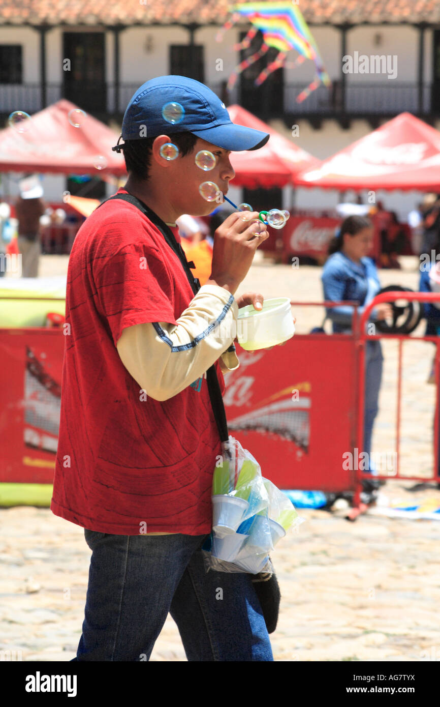 boy selling soap bubbles, Villa de Leyva, Boyacá, Colombia Stock Photo ...