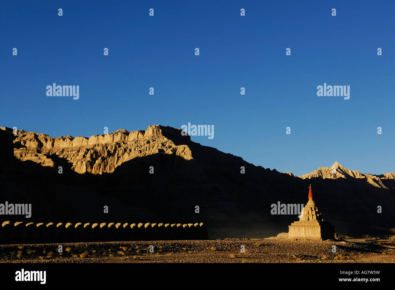 The ancient ruined scene outside Tholing Monastery in Zanda, Ngari ...