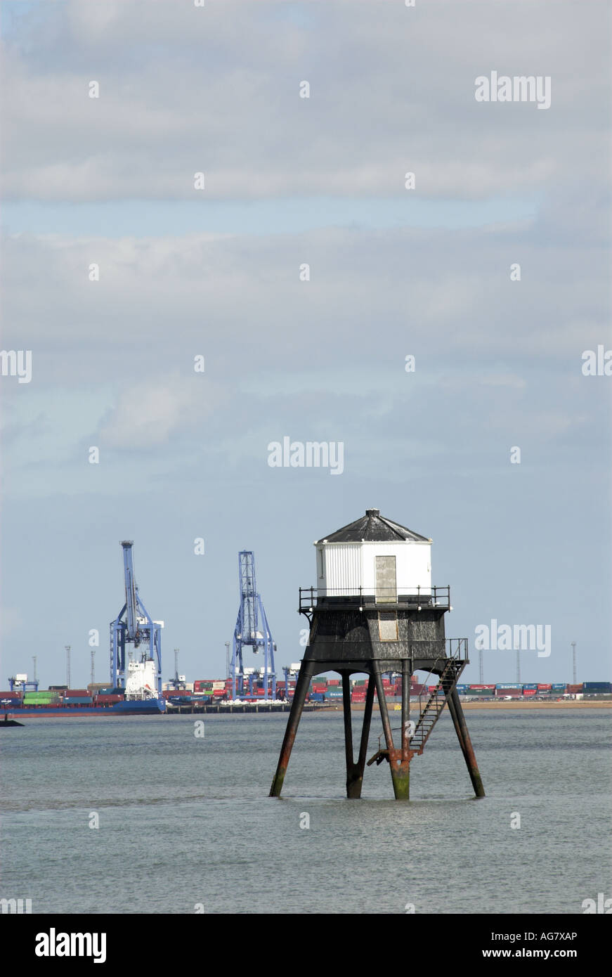 Harwich old lighthouse with felixstowe docks in background England ...