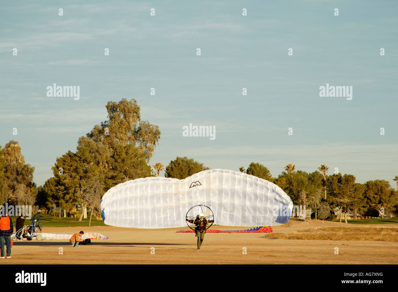 a powered paraglider pilot taking off at the 4th annual Arizona Flying ...