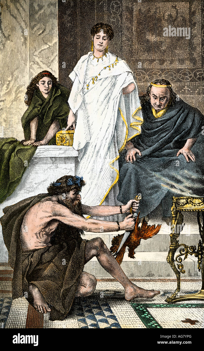 Roman haruspex ceremony foretelling the future in the entrails of a ...