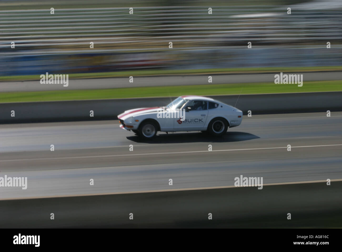 A car races at a speedway race track and drag strip in Oregon Stock ...