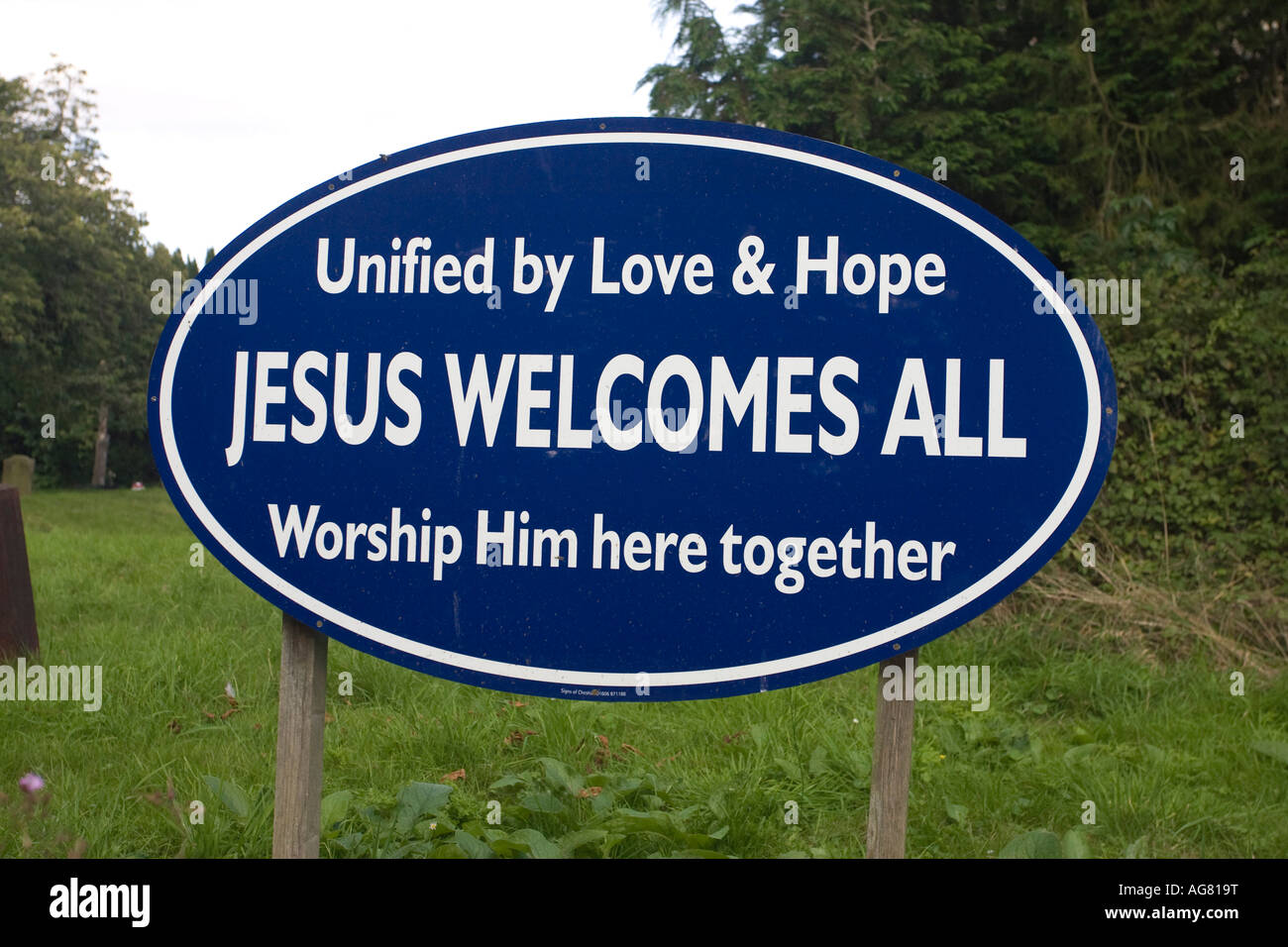 sign with 'Jesus Welcomes All' Stock Photo - Alamy