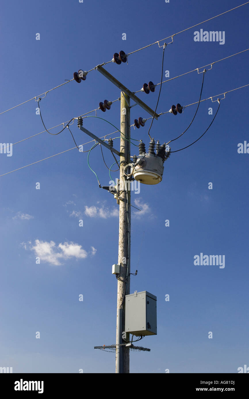 electricity supply pole, contactor relay, cables and insulators Stock ...