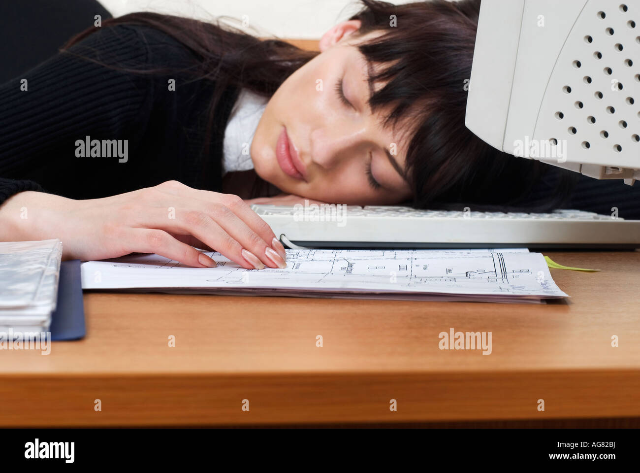 Woman asleep at computer Stock Photo - Alamy