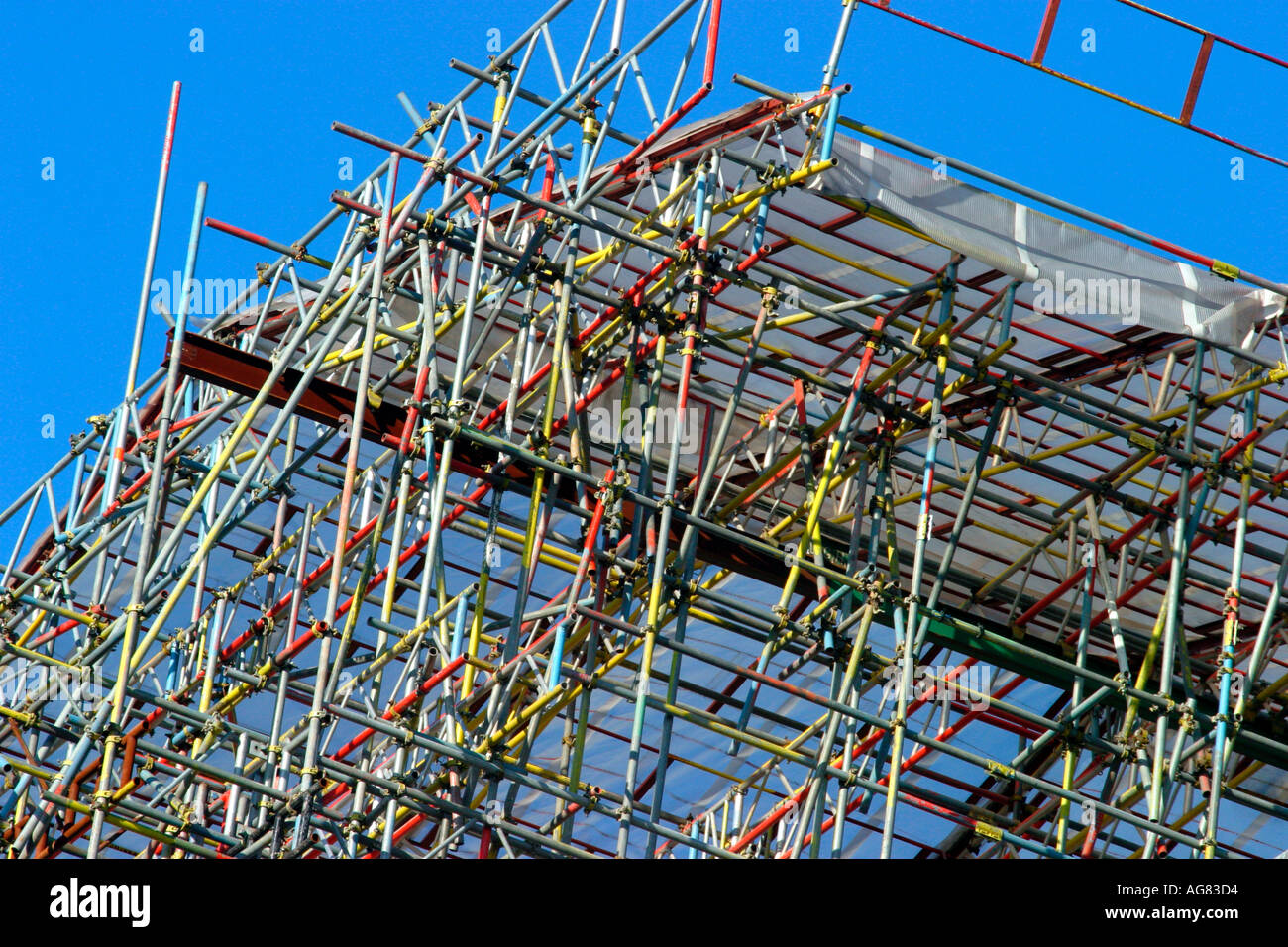scaffolding against a blue sky London England uk Stock Photo - Alamy