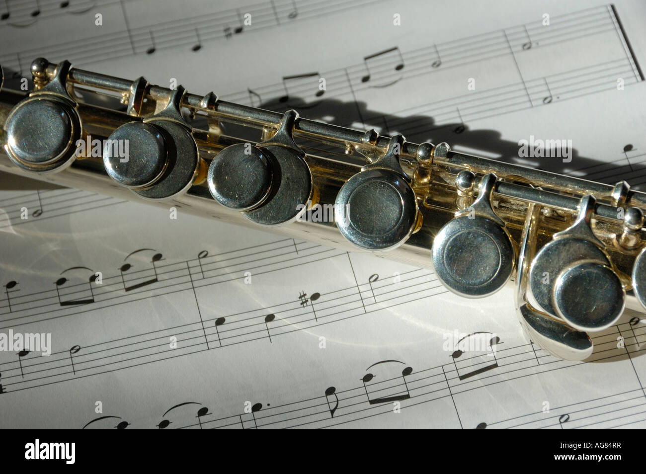 Flute and sheet of music Stock Photo - Alamy