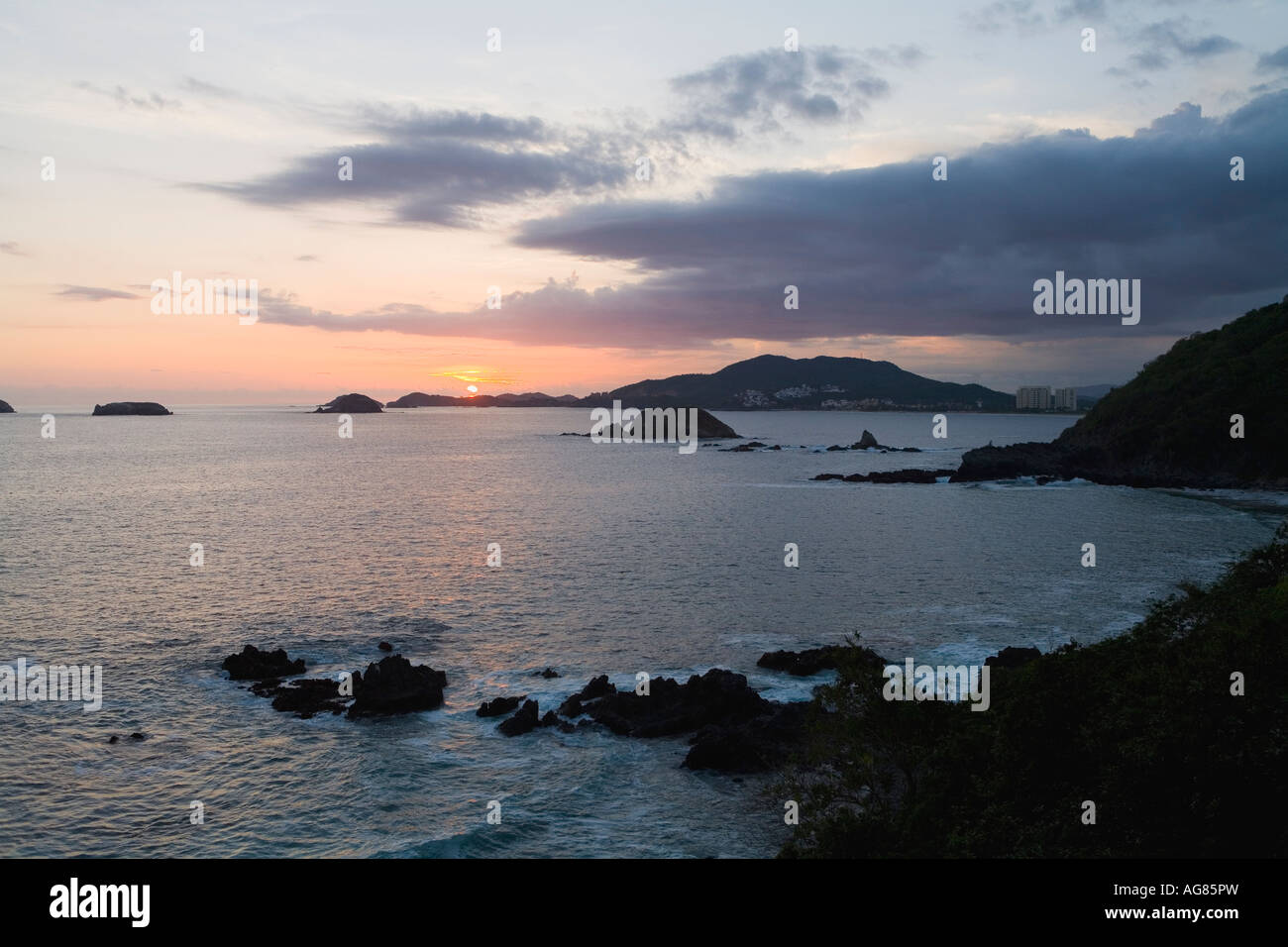 Setting sun over Punta and Isla Ixtapa Ixtapa Zihuatanejo State of ...