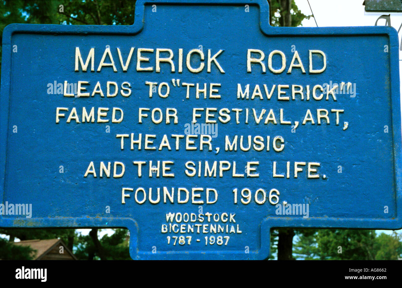 Sign marking the site of the original Woodstock Festival Stock Photo ...