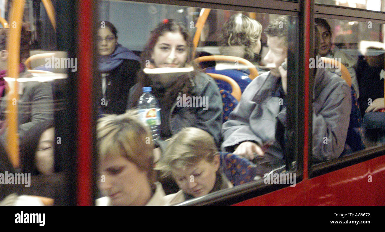Travelling on the bus in Oxford Street London Stock Photo - Alamy