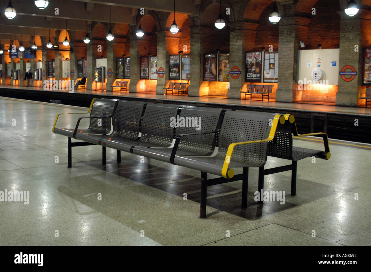 Seating at Gloucester Road Underground subway Station London Stock ...