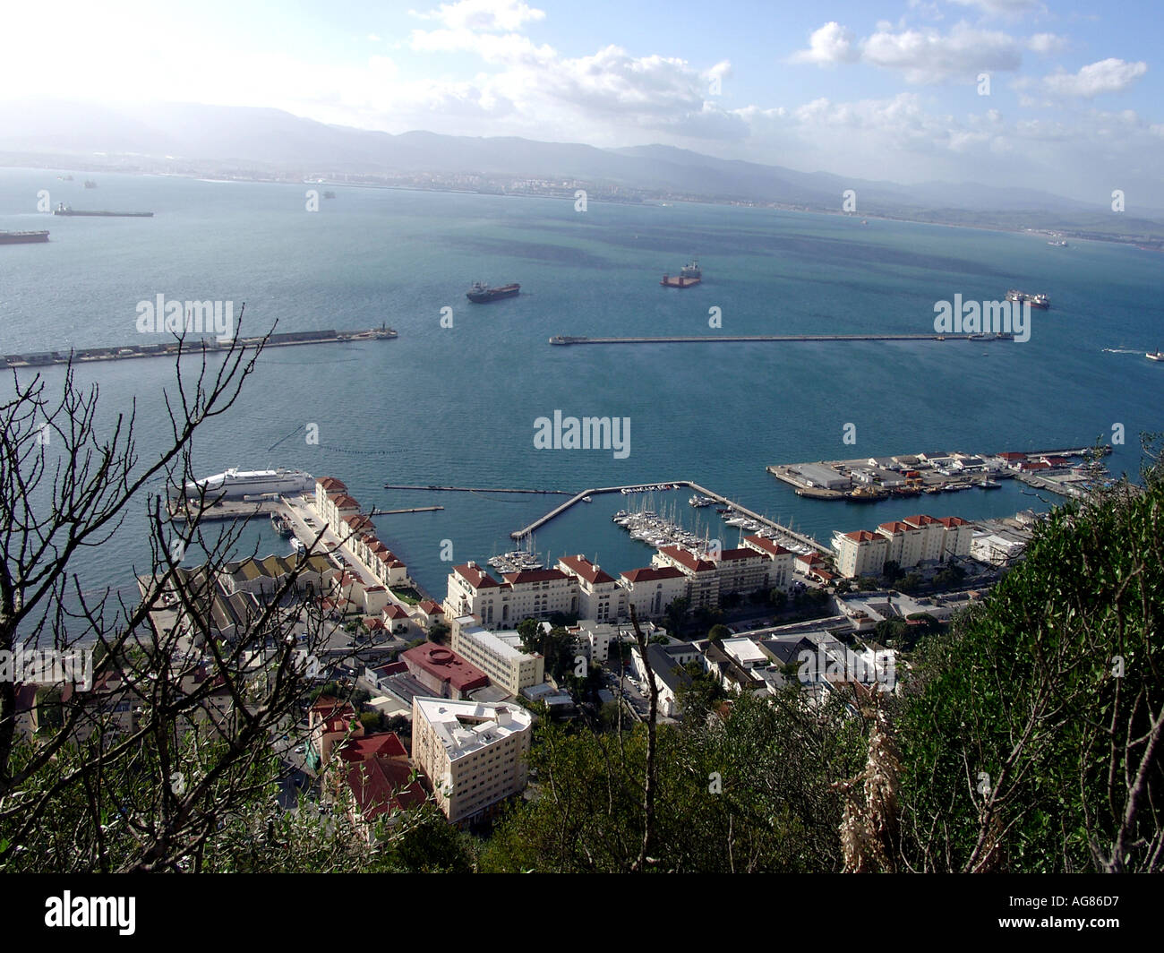 Gibraltar Marina and Harbour, viewed from Upper Rock Nature Reserve ...