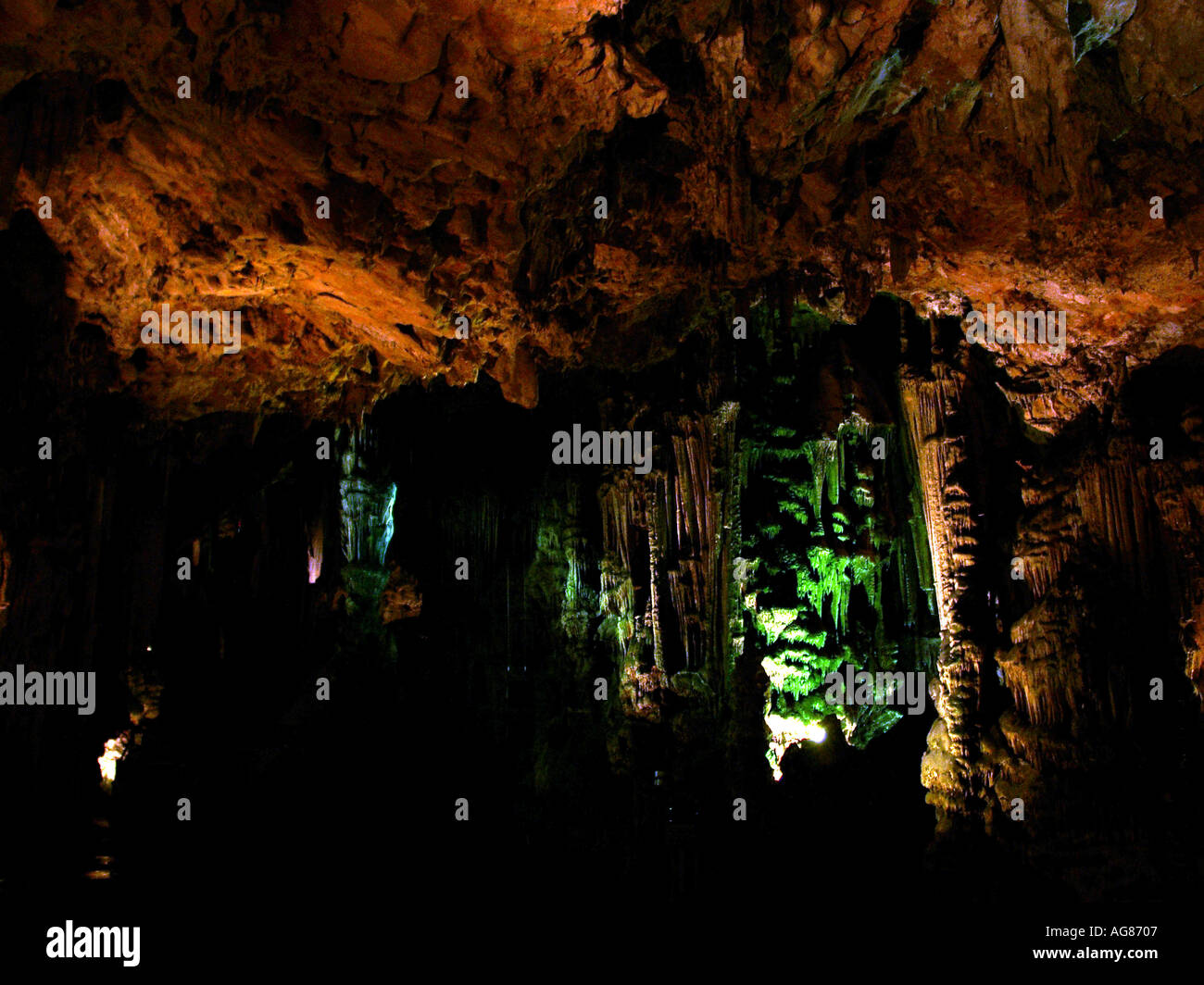 limestone cave interior wall impressive stalactites stalagmites grace ...