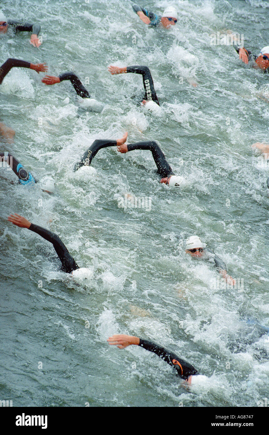 Swimmers in a Triathlon race Stock Photo - Alamy