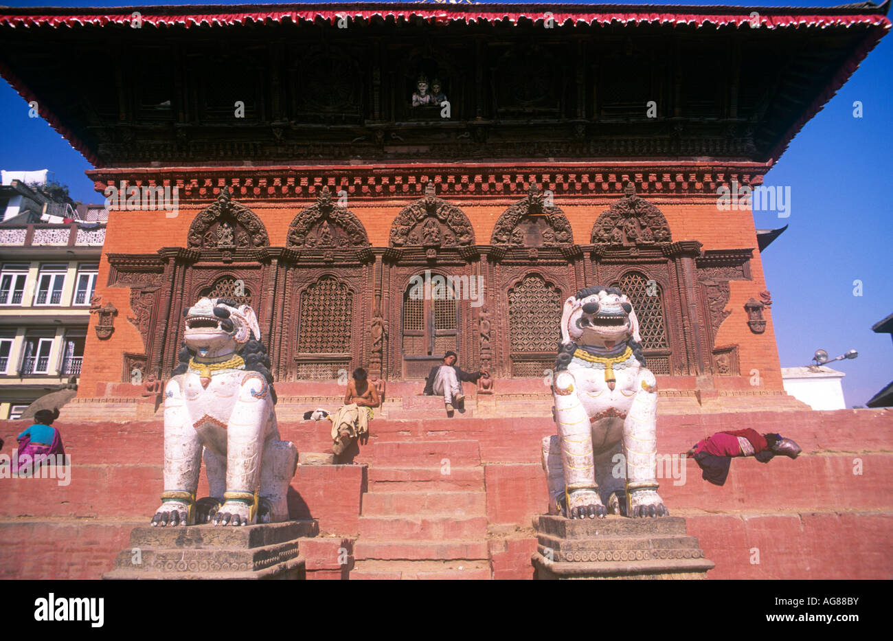 Homeless people sleeping on the steps of a temple, Durbar Square ...