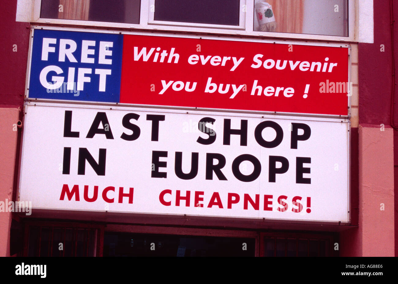 Sign outside souvenir shop at Europa Point Gibralter Stock Photo - Alamy
