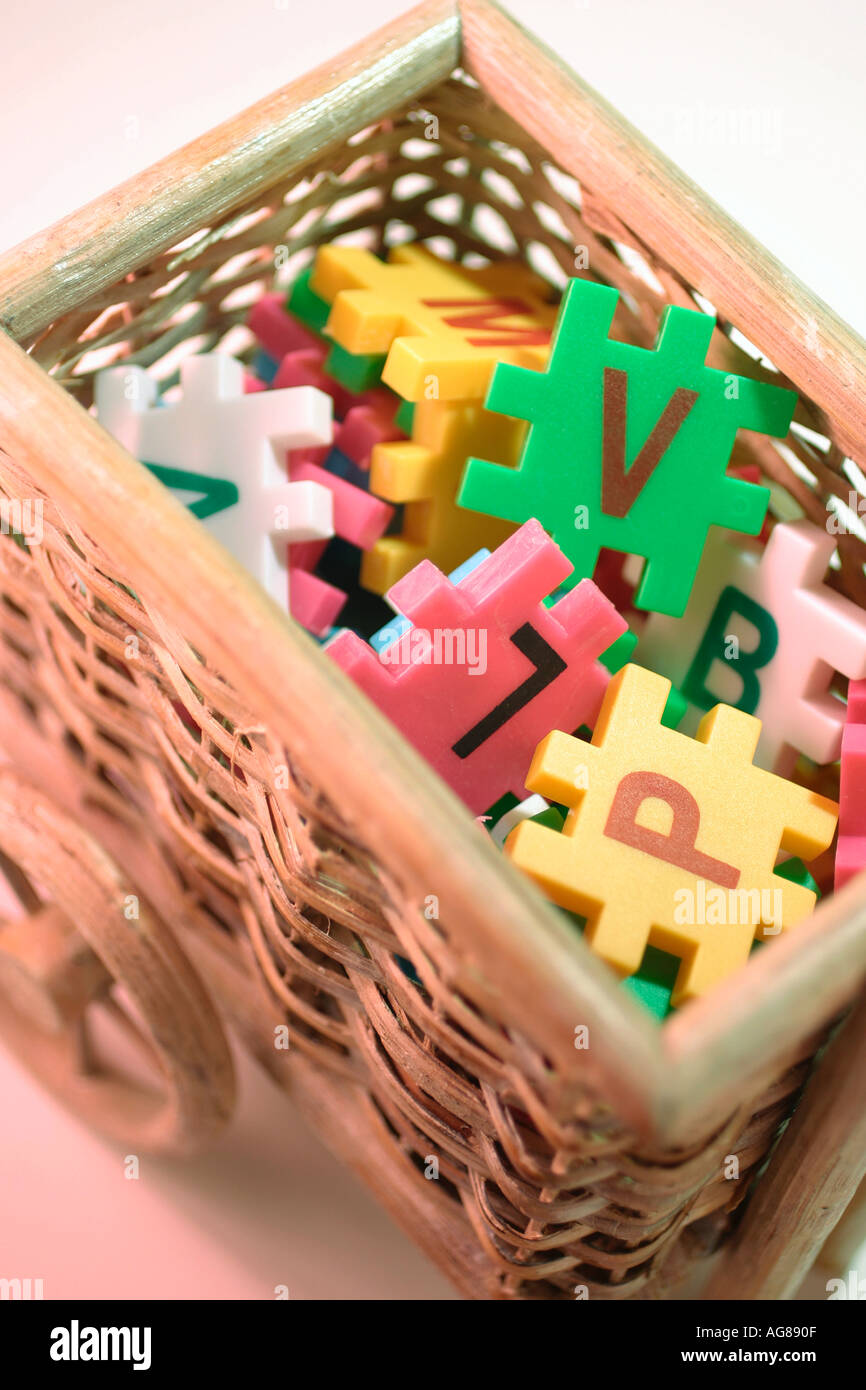 Alphabet Puzzles in Trolley Basket Stock Photo - Alamy