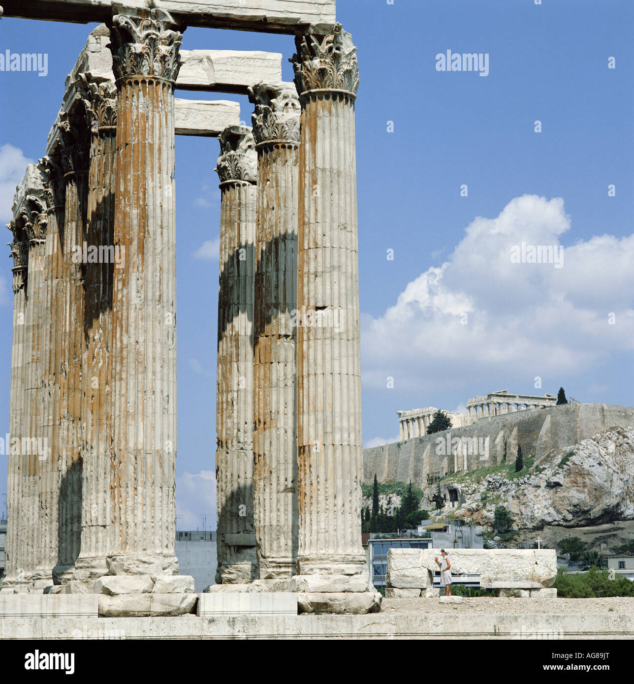 Columns of the Temple Jupiter and Acropolis Athens Greece Stock Photo ...