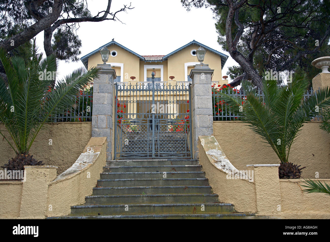 Detail form a mansion in Poseidonia, Syros Stock Photo - Alamy