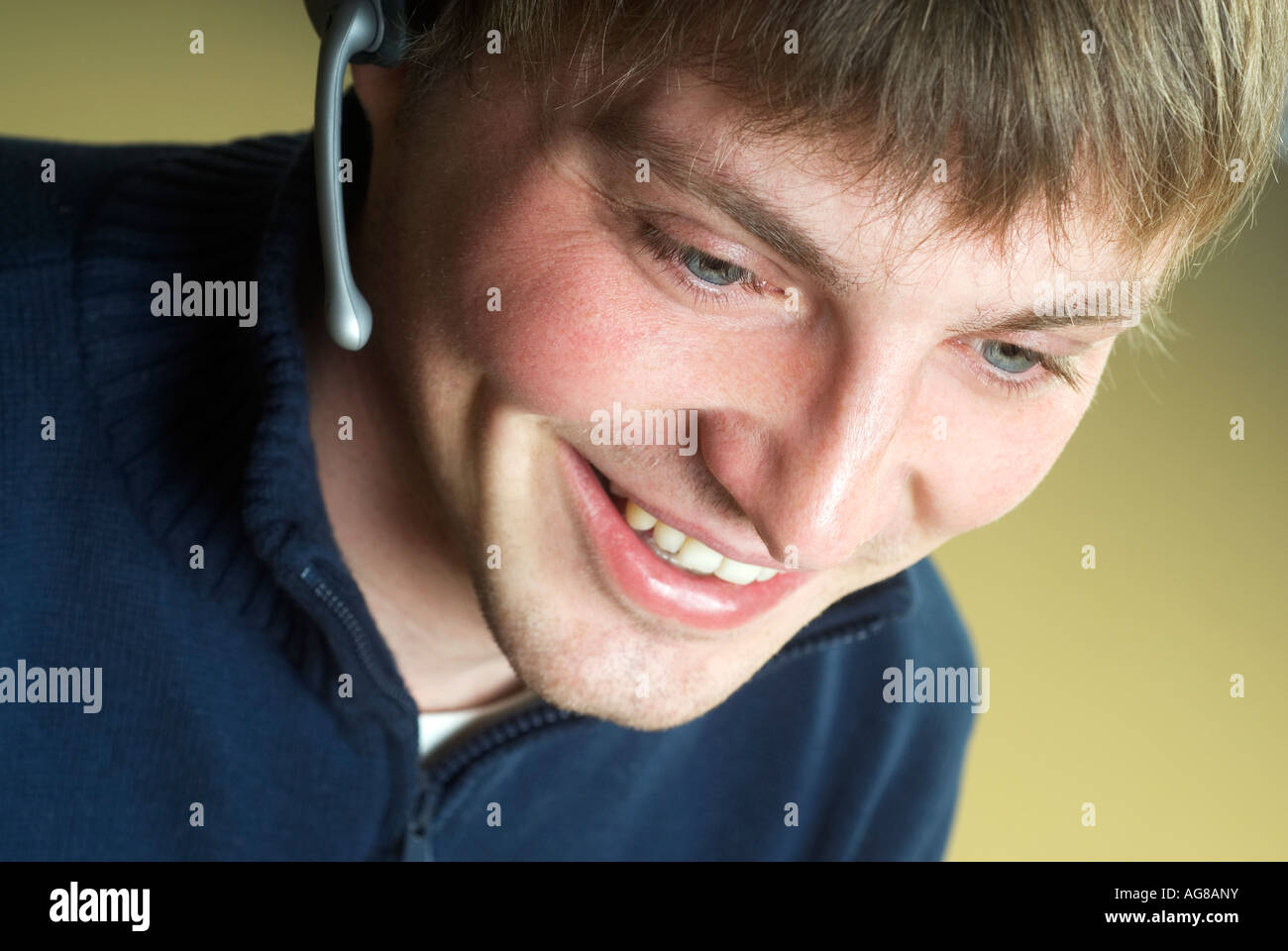 Man using headset Stock Photo - Alamy