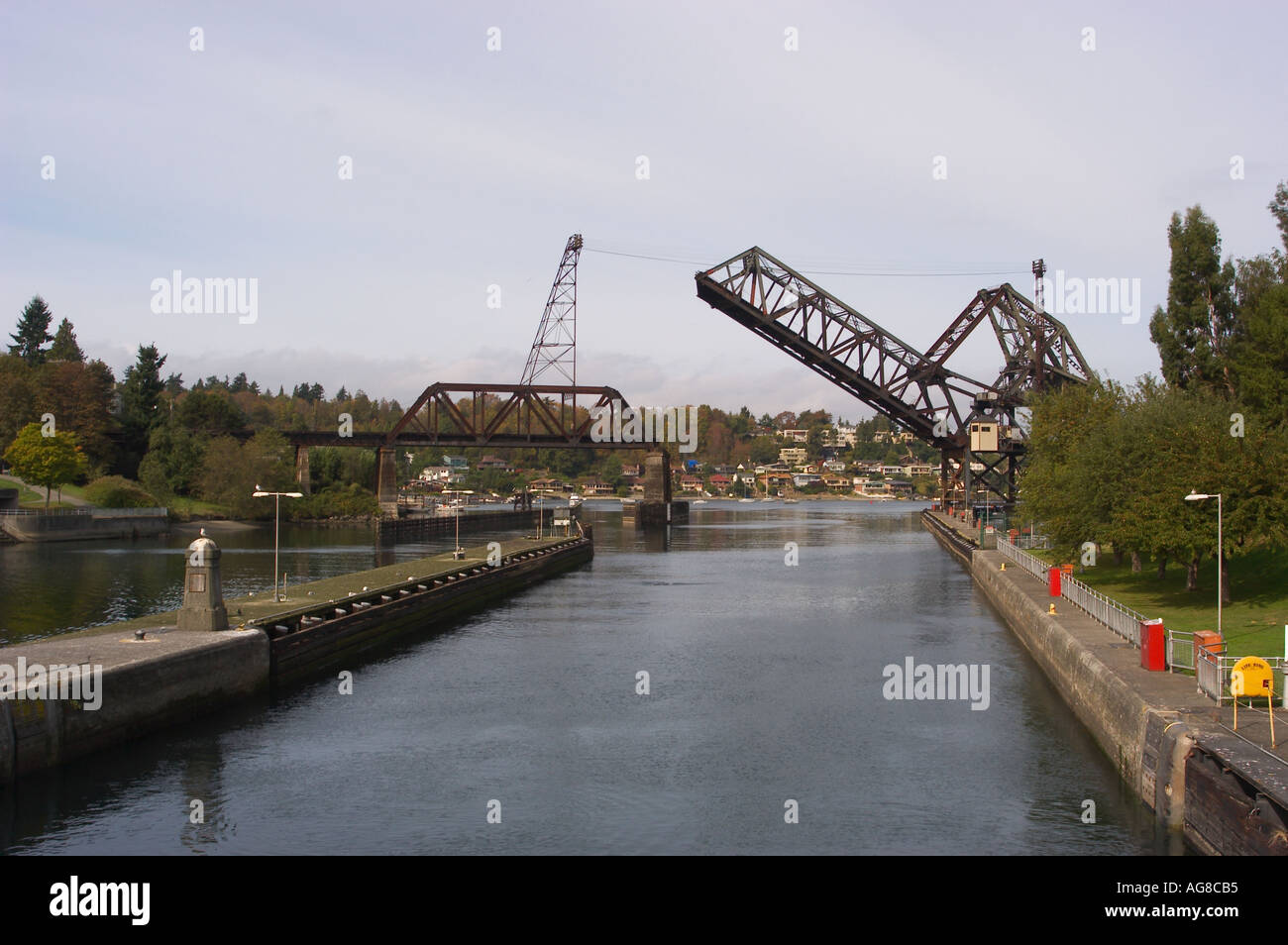 Hiram M Chittenden Locks Ballard Locks and Burlington Northern Train ...