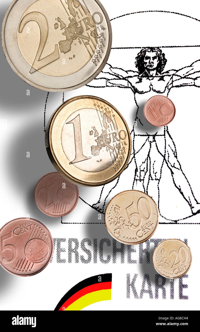 Moneycoins on medical insurance card Stock Photo - Alamy